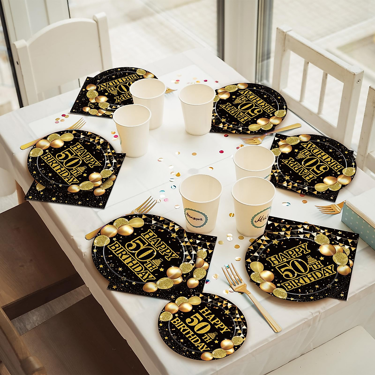 Kepeel 96Pcs 50th Birthday Party Tableware Set, Back in 1975 Birthday Party Decorations Supplies for Men Women Cheers to 50 Years Disposable Paper Plates Napkins Forks Favors, Serve 24