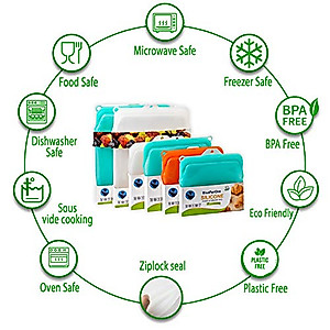 BluePerlOne 2-XL 100% Silicone Storage Zipper Bags (Food Grade, Reusable, BPA Free, Leak Proof, Dish Washer Safe) for Microwave, Oven, Fridge, Freezer & Sous Vide. (Two-1/2 Gal / 8 cups Bags)