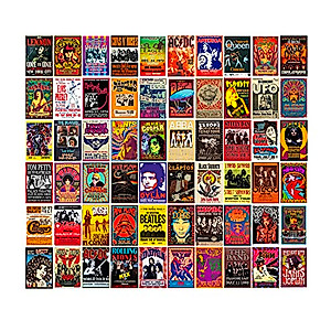 Woonkit 60 PC Vintage Rock Band Posters for Room Aesthetic, 70s 80s 90s Retro Music Room Wall Bedroom Decor Wall Art, Vintage Rock Band Music Concert Poster Wall Collage, Old Music Album Cover Prints (A 60 SET, 4X6 INCH)