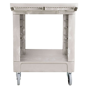 Rubbermaid Commercial Heavy Duty 2-Shelf Utility Cart, Flat Handle, Lipped Shelves, Medium, Beige (FG452089BEIG)