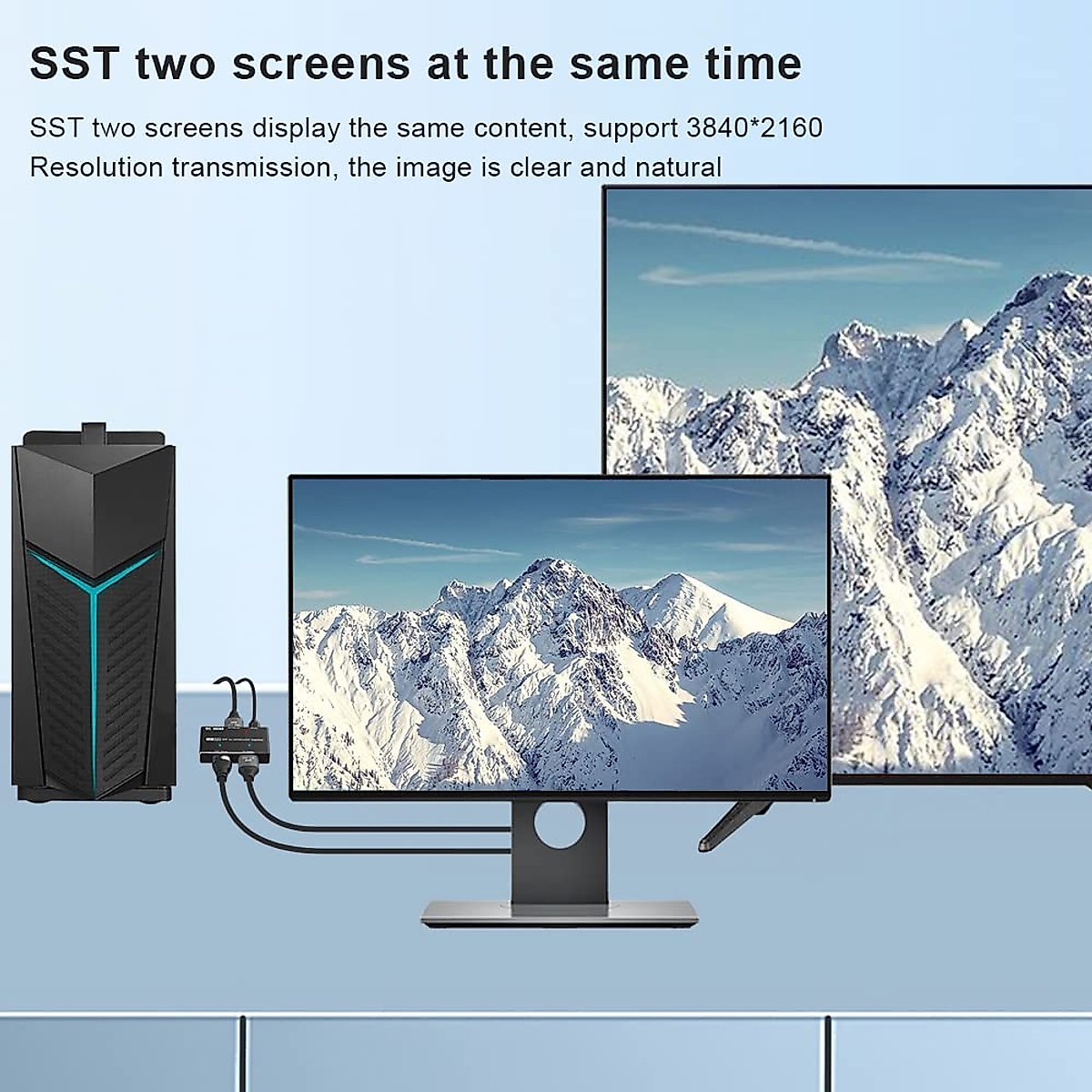 HEZOOMS DisplayPort to DisplayPort HDMI-Compatible Splitter Adapter MST SST Mode 8K@30Hz 4K@120Hz 1 in 2 Out Directional DP1.4 Splitter Dual Monitor for DP and HD Multi Screen simultaneous displays