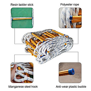 Safety Ladder 3-20M Rope Ladder - Flame Resistant Fire Escape Ladder - Emergency Climbing Ladder with Nylon Safety Rope - 420 Kg Weight Capacity