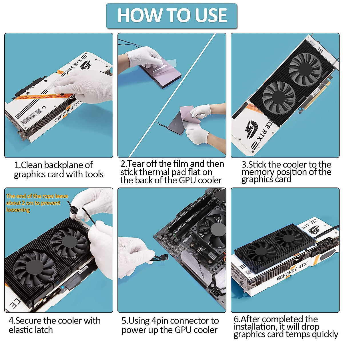 GPU Backplate Memory Radiator Aluminum Heatsink Cooler with Dual 70mm 4Pin PWM Cooling Fan and 1.2mm 7W Thermal Pad for Graphics Card RTX 3090