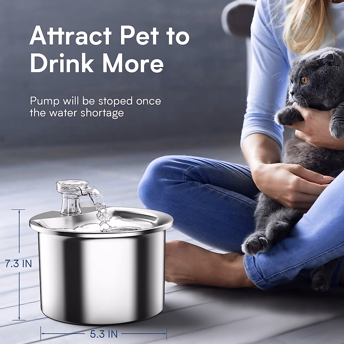 MEGADOO Cat Water Fountain Stainless Steel, 2.0L/67oz Pet Drinking Fountains, Automatic Cat Fountain with Quiet Pump, Dishwasher Safe Design, Suitable for Multiple Pets