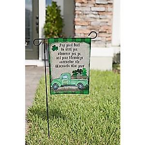 St Patricks Garden Flag - Buffalo Check Shamrock Outdoor Flag - Celtic Irish Blessing Garden Flag - Green Truck St Patricks Flag - Irish Flag 12 x 18 inch size by Jolly Jon