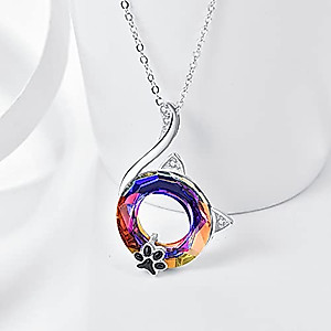 Dreamboat Sterling Silver Cat Necklace for Women Crystal Necklace Cute Animal Necklace Kitten Necklace Cat Pendant Red Paw Print Necklace Cat Jewelry Gifts