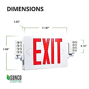Sunco LED Exit Signs with Emergency Lights, Double Sided Adjustable LED Emergency Combo Light with Backup Battery, Hard Wired, Commercial Grade, 120-277V, Fire Resistant (UL 94V-0) 6 Pack