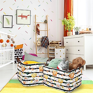 Funnewban Halloween Jack-O-Lantern Pumpkin Storage Bin Basket Collapsible with Leather Handles Waterproof Canvas Storage Cube Box for Closet Toys Clothes Nursery Room Decor Gift Basket