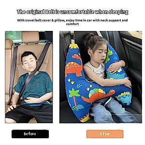 Travel Pillow Car Pillow for Kids 6 Years Old+ Kid Car Sleeping for The Back Seat of Car Seat Belt Adjuster Neck Shoulder Support on Road Trips Cartoon Anime Gift Ideas(Dinosaur)