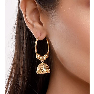 Efulgenz Gold Tone Jhumka Jhumki Hoop Earrings Indian Earrings for Women Traditional Bollywood Jhumka Jhumki Dangle Earrings Set for Women Indian Jewelry for Women Earrings
