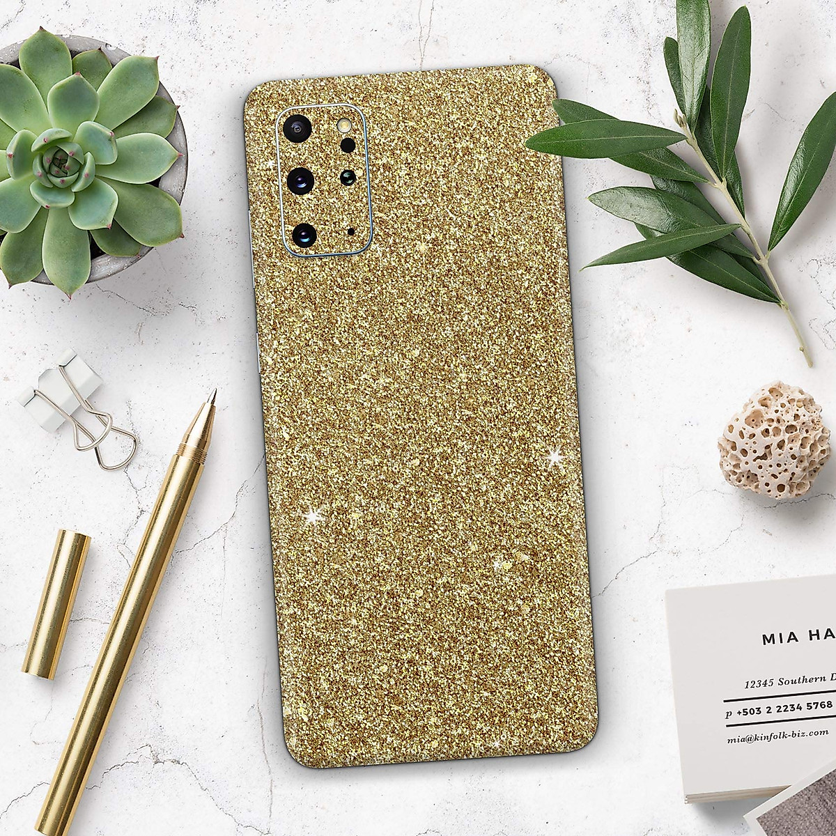 DesignSkinz Sparkling Gold Ultra Metallic Glitter | Protective Vinyl Decal Wrap Skin Cover Compatible with The Samsung Galaxy S10 (Full-Body, Screen Trim & Back Glass Skin)