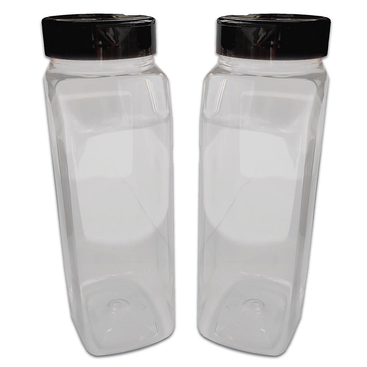 Pinch Perfect Large 32 oz BPA Free Plastic Spice Clear Containers - Set of 2 - Dual Flap lid Pour and Sifter Shaker lid - Refilable for Storing and Dispensing Spices Herbs and Rubs