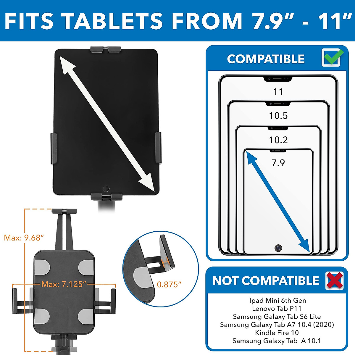 Mount-It! Universal Tablet Kiosk Stand, Anti-Theft Tablet Floor Stand with Lock for Business and Retail Use | Universal Fit for 7.9" to 11" iPad and Samsung Tablets, Height Adjustable, Black