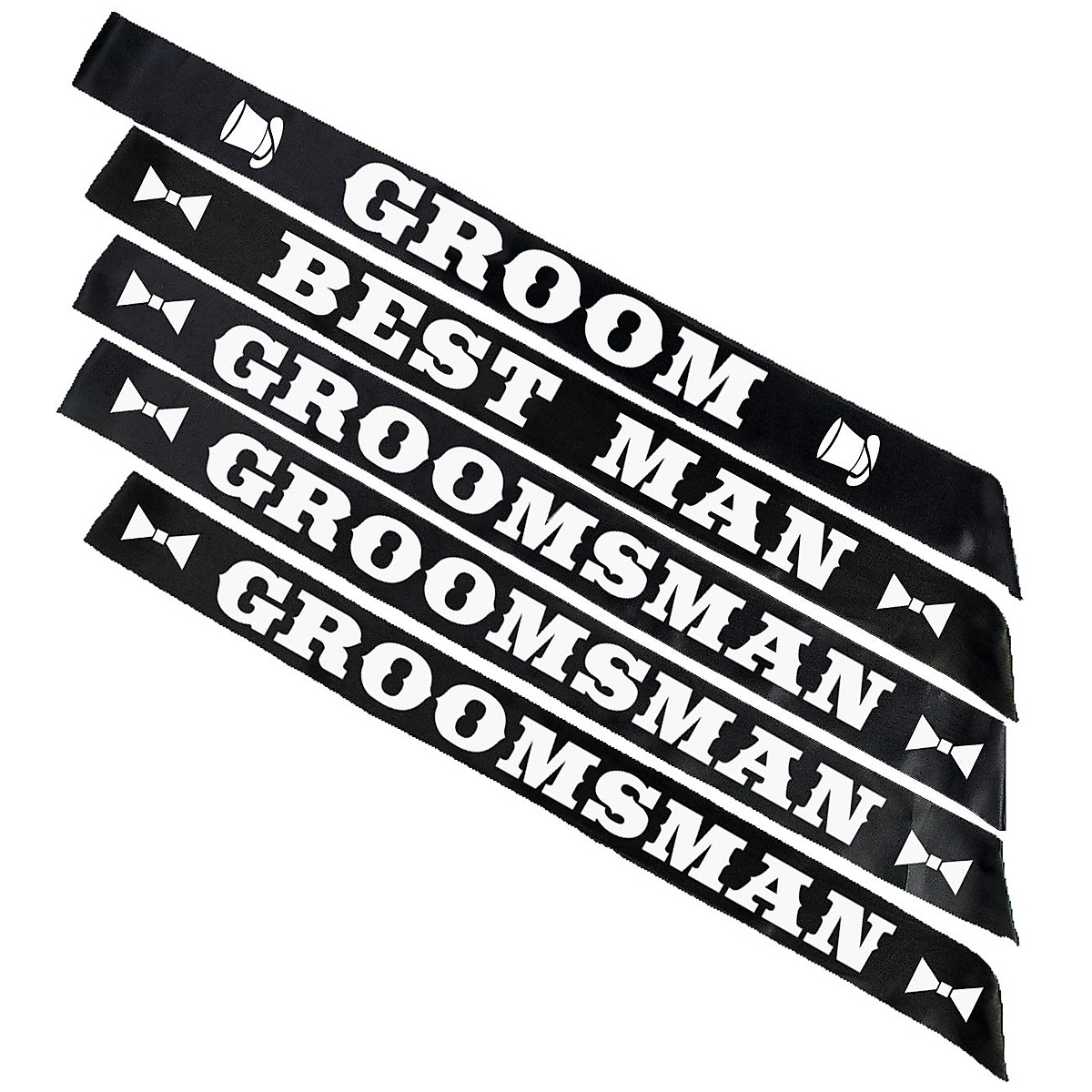 Groom Wedding Party Sash Bundle, Groom (x1), Best Man (x1), Groomsman (x3) Bachelor Bridal Shower Supplies Decorations Favors Gifts Black Sashes White Letters Kit Accessories Decor - Set of 5