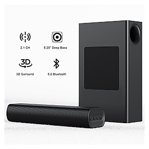 Sound Bars for TV with 100 watts Subwoofer, 16-inch Mountable Sound Bar, 2.1ch Surround Sound System for TV, Bluetooth Soundbar for TV Work with Traditional or Smart TV, Computer