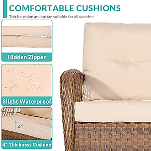 MEETWARM Outdoor Wicker Rocking Chair, Rattan Patio Rocker Chairs with Cushions and Steel Frame - Beige