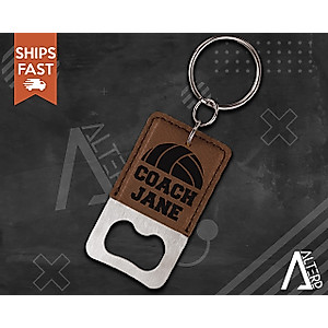 Alterd Industries Personalized Football Coach Gifts - Baseball Basketball Soccer Volleyball Tennis Bottle Opener Coach Gift End of Season Assistant Coaching Keychain (Brown/Black, Soccer)