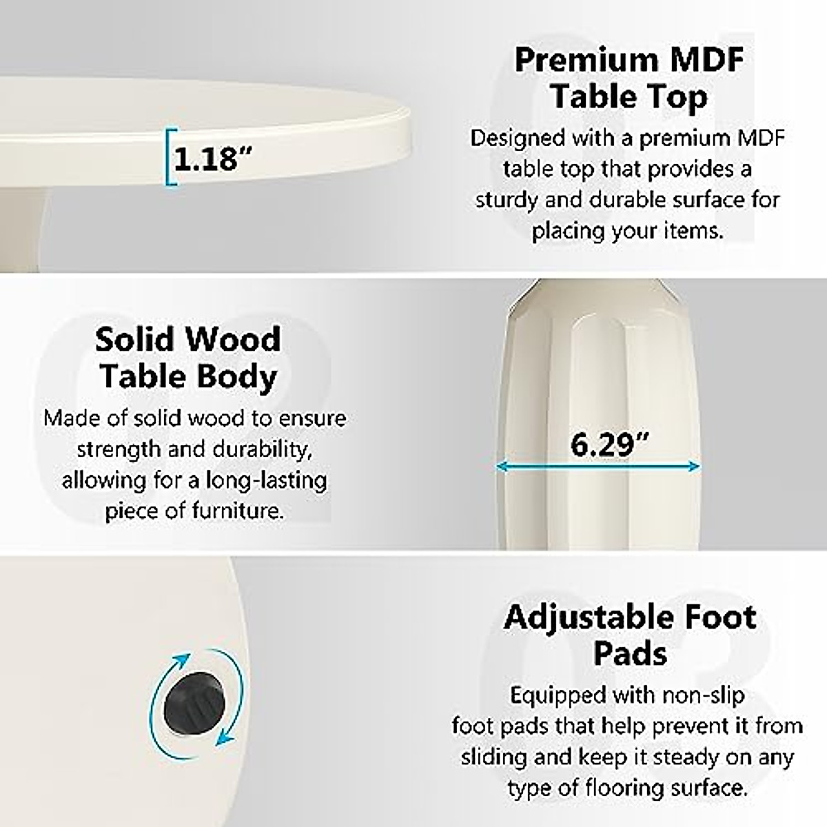 Tribesigns Modern Pedestal Side Table, Small Round Off-White End Table, Wood Sofa Side Table, Ivory White Accent Table for Living Room, Every Corner, Small Nightstand for Bedroom