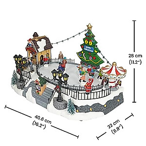 YQQY Skating Christmas Village - Animated Musical Winter Snow Village with 7 Moving Skaters - Indoor Decorations for Home Tabletop Gift