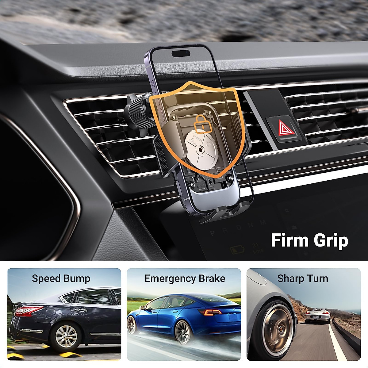 UGREEN Car Phone Holder Mount with Swing Arm Not Block Air Vent, Phone Mount for Car Wider Clamp Clip Cell Phone Holder Air Vent Compatible with iPhone 15 14 Pro Max Plus 4.7"-7.2" Smartphones