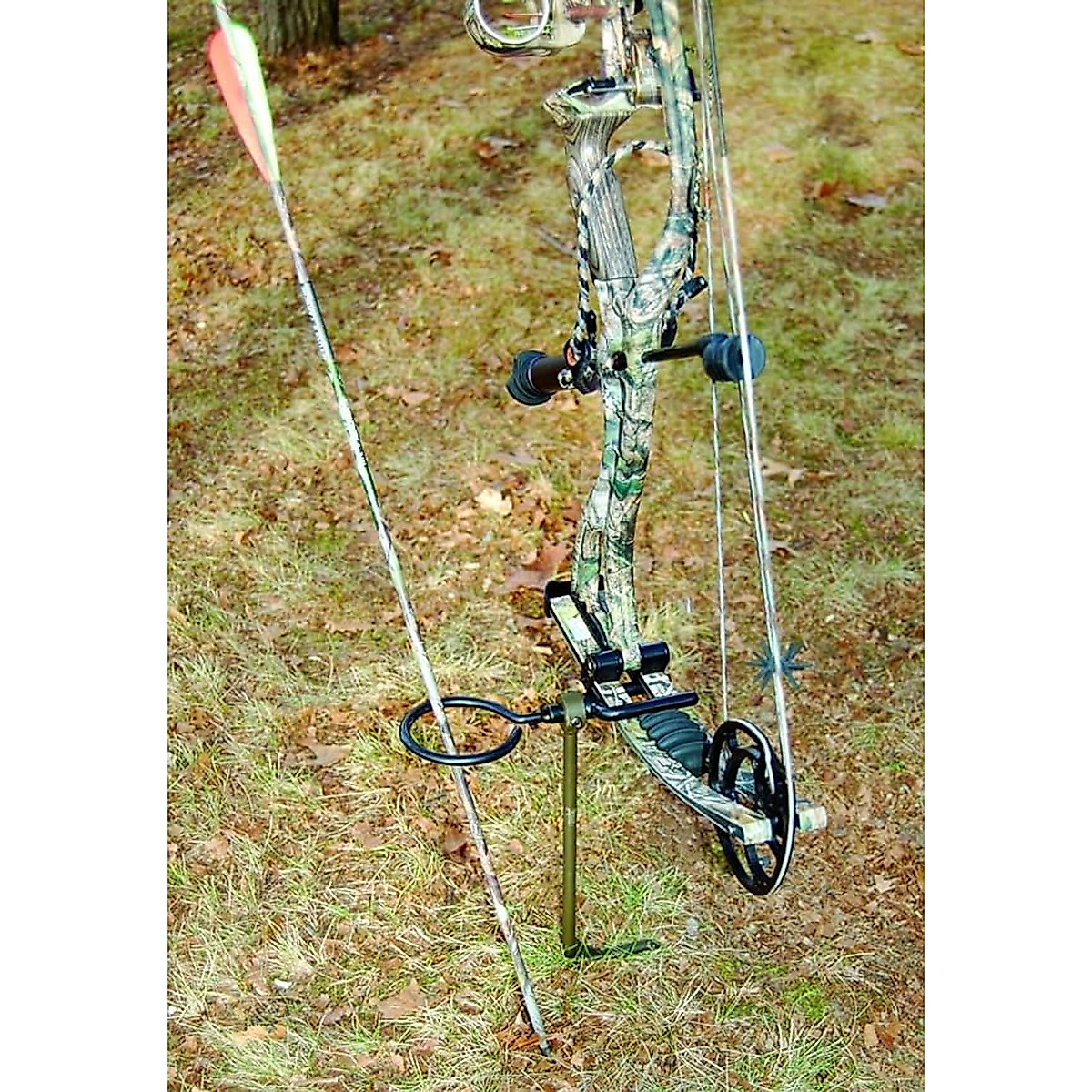 HME High Performance Portable Easy-To-Install Versatile Durable Archer's Ground Bow Stake with 360-Degree Rotating Fork - Arrow Ring Included