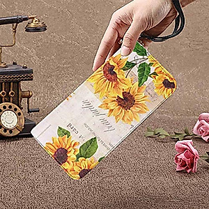 InterestPrint Vintage Sunflowers on Postcards Newspaper Women's Zip Wallet Ladies Clutch Travel Purse Wrist Strap, Design #5, 4.13"(L) x 1.02"(W) x 8.31"(H)