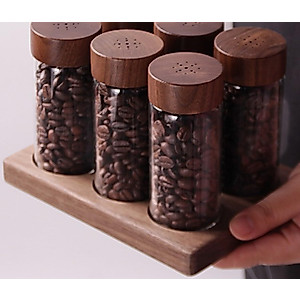 Ulimitada Coffee Bean Storage Tubes, 6 Tubes Single Dose Coffee Bean Container Cellar with Wooden Stand and 35-40g Glass Vials