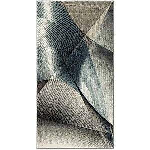 SAFAVIEH Hollywood Collection Accent Rug - 2'7" x 5', Grey & Teal, Mid-Century Modern Design, Non-Shedding & Easy Care, Ideal for High Traffic Areas in Entryway, Living Room, Bedroom (HLW715D)