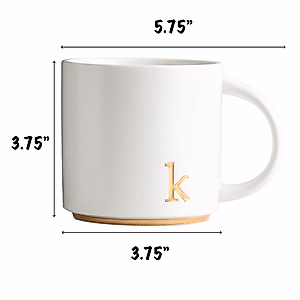 COLLECTIVE HOME - Monogram Ceramic Mugs, 15 oz Golden Initial Coffee Cups, Elegant Alphabet Tea Mugs, Elegant Personalized Mug with Gift Box, Luxurious Cups for Office and Home (k)