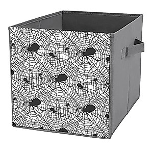 Halloween Spiders and Web Canvas Collapsible Storage Bins Cube Organizer Baskets with Handles for Home Office Car