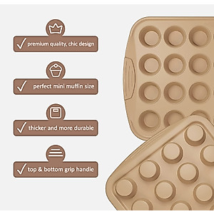 FOODIES HAVEN Silicone Mini Muffin Pan 24-Cup Nonstick Mini Cupcake Molds for Baking