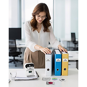 Phomemo M110 Label Printer - Bluetooth Portable Label Maker No Ink, Mini Barcode Label Printer for Retail, Address, Barcode, Home, for PC/Mac, iOS/Android with 3pack Most Used Labels, Snow White