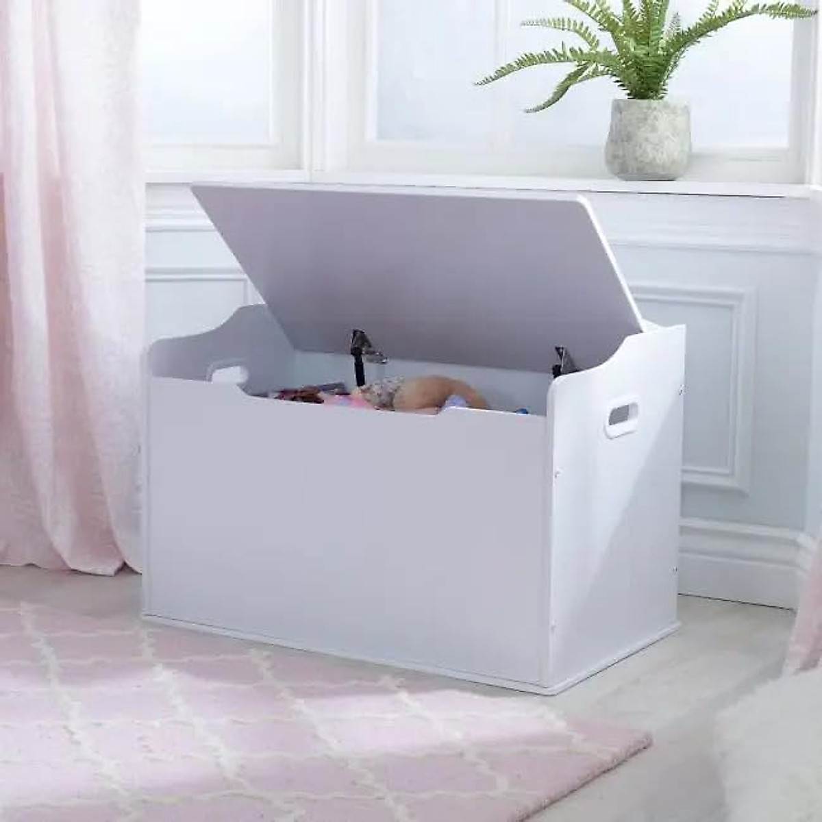 KidKraft Personalized Austin Toy Box - White Wooden Storage Bench with Lid for Kid & Toddler Room - Playroom Organizer for Girls & Boys