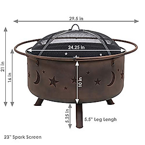 Sunnydaze Cosmic 30-Inch Fire Pit with Cooking BBQ Grill Grate, Spark Screen, and Fireplace Poker - Celestial Design