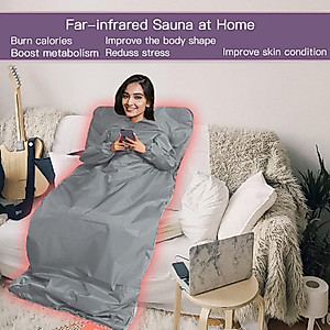 JKIUI Infrared Sauna Blanket Fast Sweating Body Shape Upgraded Hand Stretch Design Professional Infrared Sauna Blanket with Sleeves Heat Detox for Body Relaxation at Home Use Women Men Silver