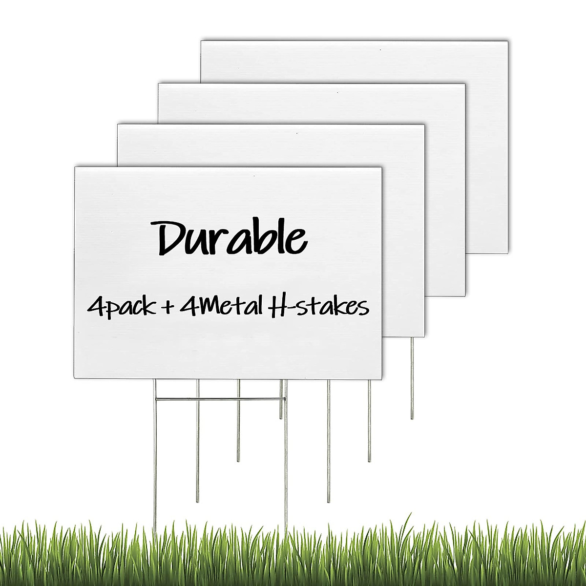 4 Pack Blank Yard Signs with H Metal Stakes,17"x12" Garage Sale Signs,White Plastic Customize Yard Signs for Garage Sale,Rent, Guidepost Decorations,DIY Outdoor Sign for House,Road