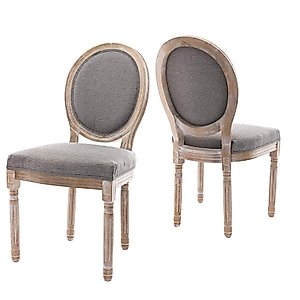 Kmax Farmhouse Dining Room Chairs, French Distressed Bedroom Chairs with Round Back, Elegant Tufted Kitchen Chairs, Set of 2, Gray