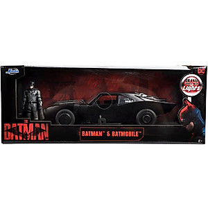 Jada Toys DC Comics The Batman 1:18 Batmobile with Lights Die-cast Car & 3.75" Batman Figure, Toys for Kids and Adults,Black