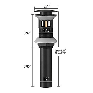 Homevacious 1 5/8" Bathroom Faucet Vessel Vanity Sink Pop Up Drain Assembly Stopper Fits Bathroom Standard Sink Hole 1-1/2" to 1-3/4" Matte Black Plug with Overflow Push & Seal