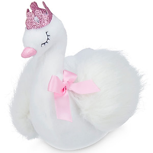 Bearington Grace Princess Swan Plush Stuffed Animal with Crown, 8 inches