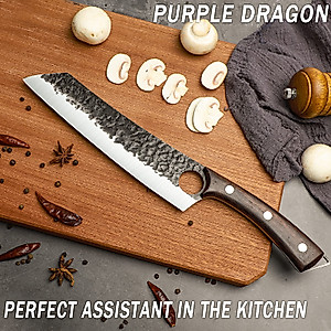 Purple Dragon Chef Knife Meat and Vegetable Cleaver Hand Forged Boning 8.5 Inch Full Tang Design High Carbon Steel Kitchen for Home Restaurant