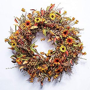 JINGHONG Fall Wreaths for Front Door 24 Inch Artificial Fall Wreath Large Autumn Wreath for Outside Harvest Thanksgiving Decor