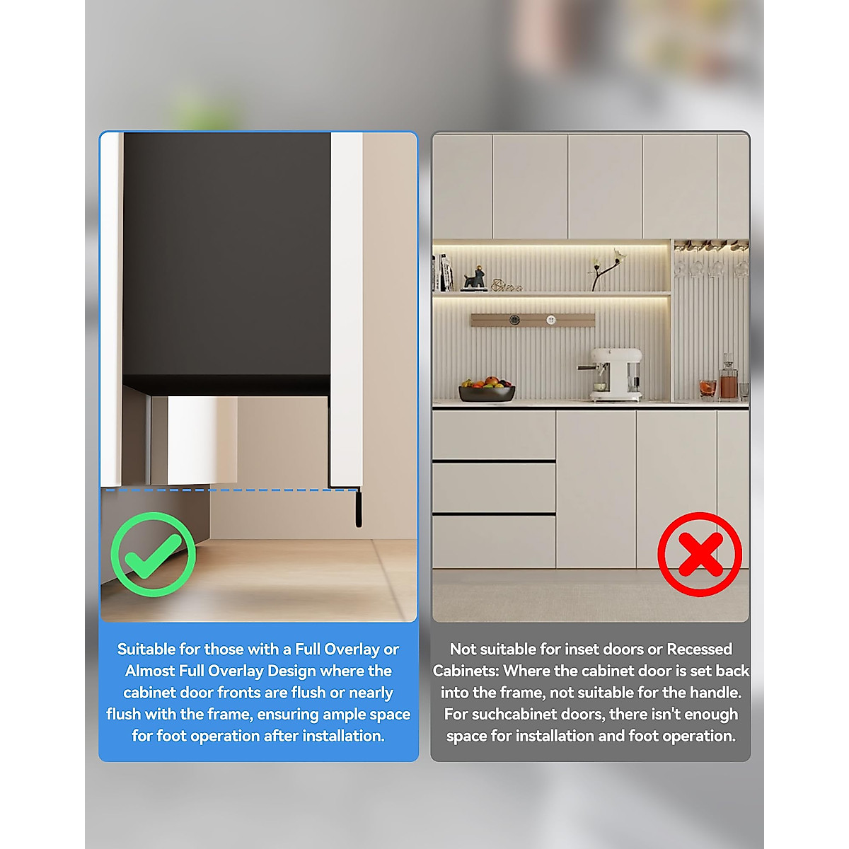 Cabinet Foot Pull for Trash Drawer, Trash Cabinet Foot Pull, Touchless Hands Free Design for Full Overlay Cabinet Door