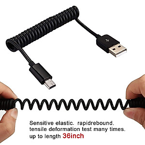 USB 2.0 Type A Male to Mini Expansion Spring Coiled Cable 4-36inch Standard Spiral Flexible Extension for Printers, Cameras, Mouse, Cell Phone