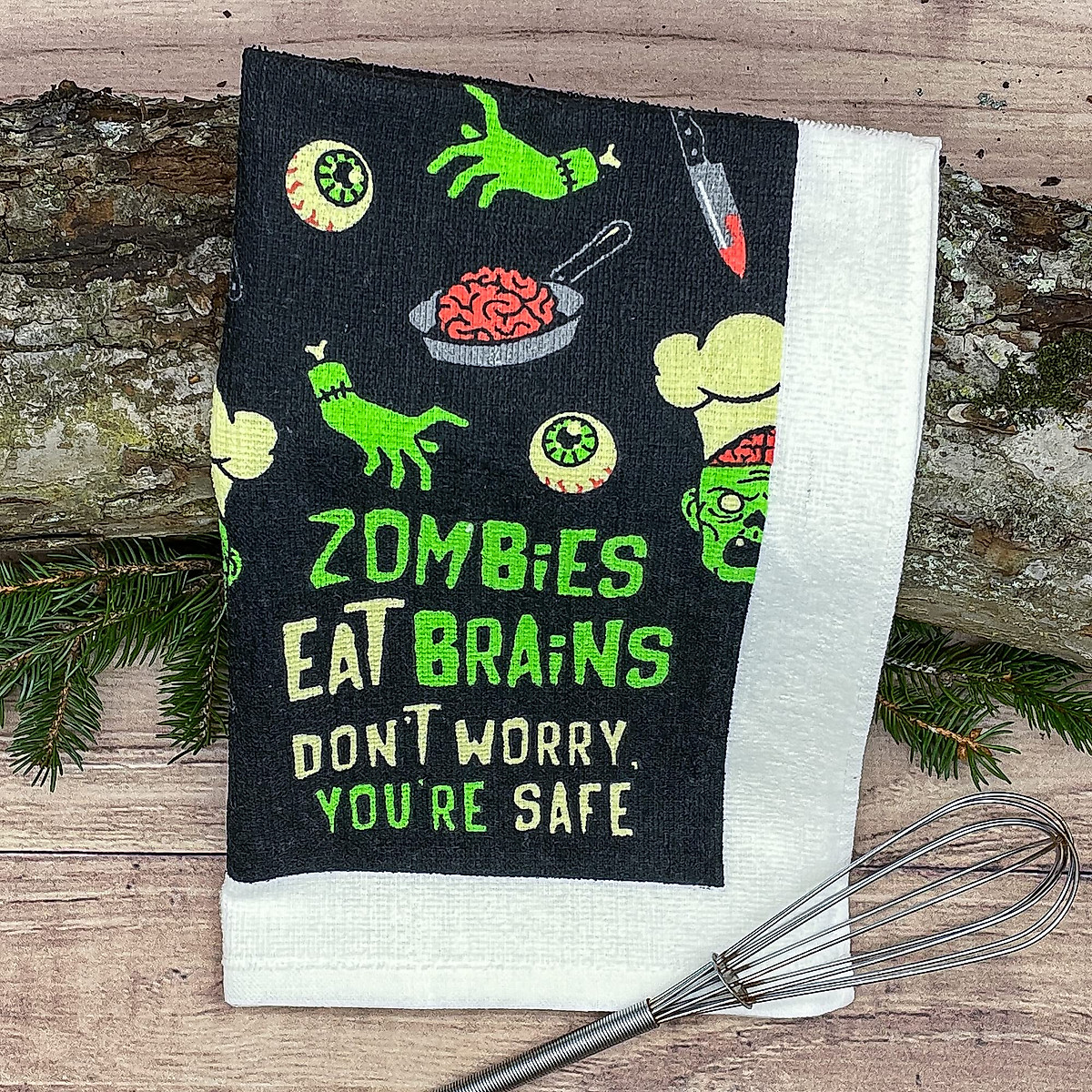 Crazy Dog T-Shirts Zombies Eat Brains Dont Worry Youre Safe Funny Undead Tea Towel Funny Kitchen Towels Halloween Novelty Kitchen Towels Zombies