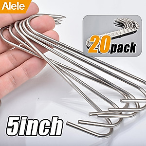 Alele 20Pcs 5 Inches Poultry Hooks, Stainless Steel Lightweight Hook for Meat Processing Hanging Smoking (Meat Hooks 20 Pack 5 inch 3mm)