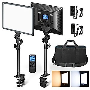 LED Video Light, IVISII 3000K~8000K Bi-Color Studio Lights with Remote/C-Clamp Stand, 2-Pack Led Panel Light, 264pcs LED&3600Lumen Photography Lighting for YouTube TikTok Game Live Stream Video