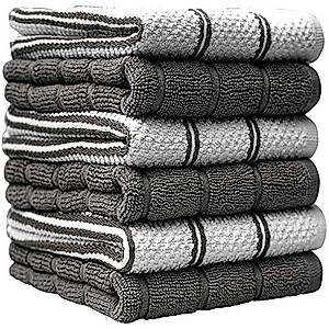 Kitchen Hand Towels 16"x 28" | Grey Popcorn Gird Design | Kitchen Towel Set | Soft, Highly Absorbent with Hanging Loop | Natural Ring Spun Cotton Kitchen Towel | Large Tea Towel Set | 380 GSM - 6 Pack