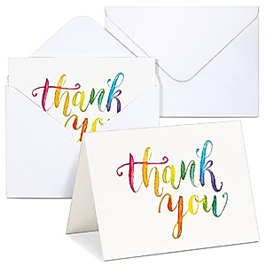 Sustainable Greetings 120-Pack Rainbow Thank You Cards with Envelopes, Bulk Colorful Thank You Note Set, Blank Inside for Business, Wedding, Graduation, Bridal and Baby Shower (4x5 in)