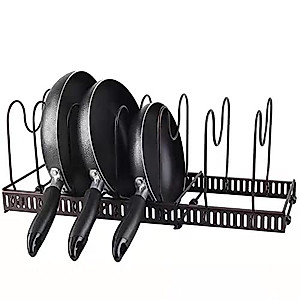 YANEYRIE Pot Rack Organizer,Pan Holder Rack with 7 adjustable Dividers,Pot Lid Organizer Holder for Kitchen Cabinet (Bronze)